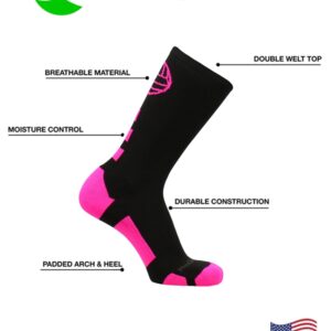 MadSportsStuff Volleyball Logo Crew Socks (Black/Neon Pink, Medium)