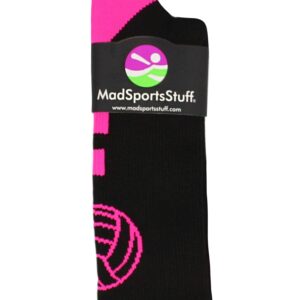 MadSportsStuff Volleyball Logo Crew Socks (Black/Neon Pink, Medium)