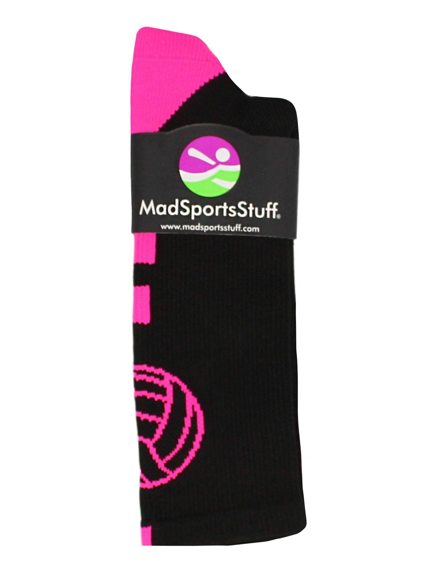 MadSportsStuff Volleyball Logo Crew Socks (Black/Neon Pink, Medium)