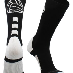 MadSportsStuff Volleyball Logo Crew Socks (Black/White, Medium)