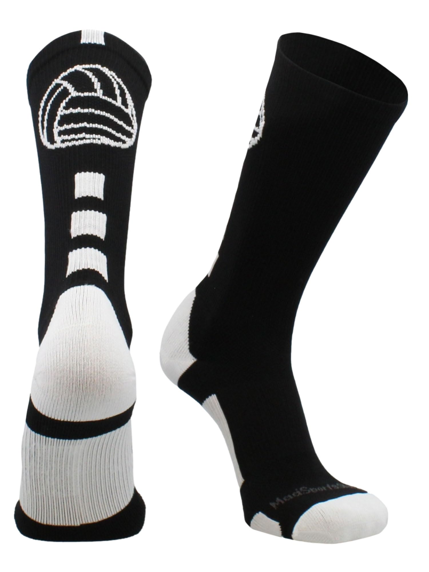 MadSportsStuff Volleyball Logo Crew Socks (Black/White, Medium)