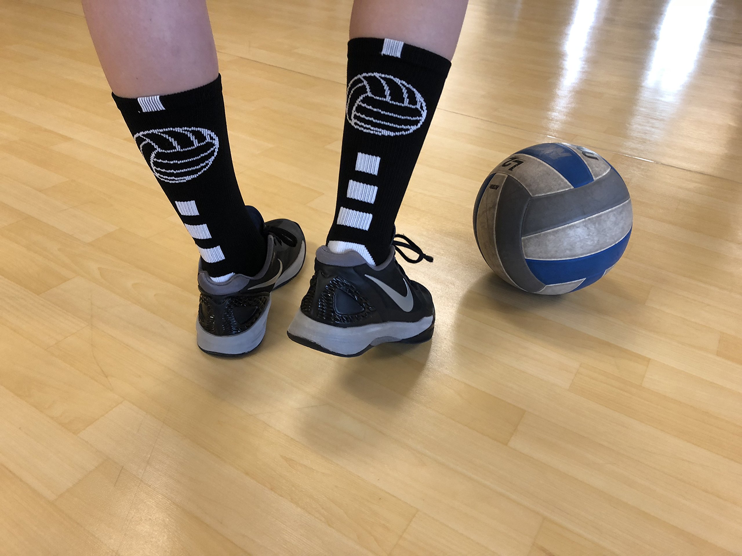 MadSportsStuff Volleyball Logo Crew Socks (Black/White, Medium)