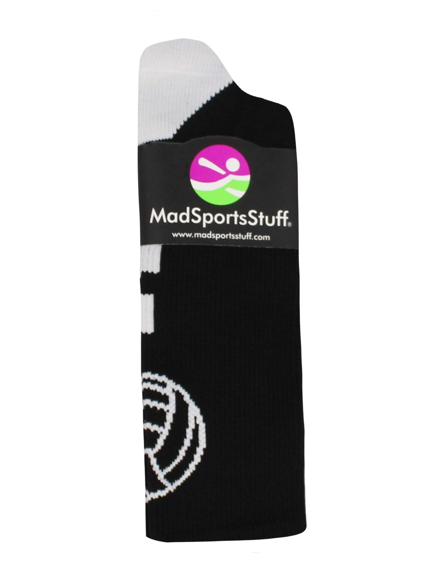 MadSportsStuff Volleyball Logo Crew Socks (Black/White, Medium)