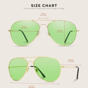 WearMe Pro Classic Aviator Style Metal Frame Sunglasses (Gold Frame/Green Tinted Lens, 59)