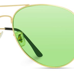 WearMe Pro Classic Aviator Style Metal Frame Sunglasses (Gold Frame/Green Tinted Lens, 59)