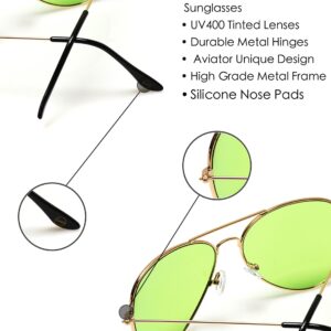 WearMe Pro Classic Aviator Style Metal Frame Sunglasses (Gold Frame/Green Tinted Lens, 59)