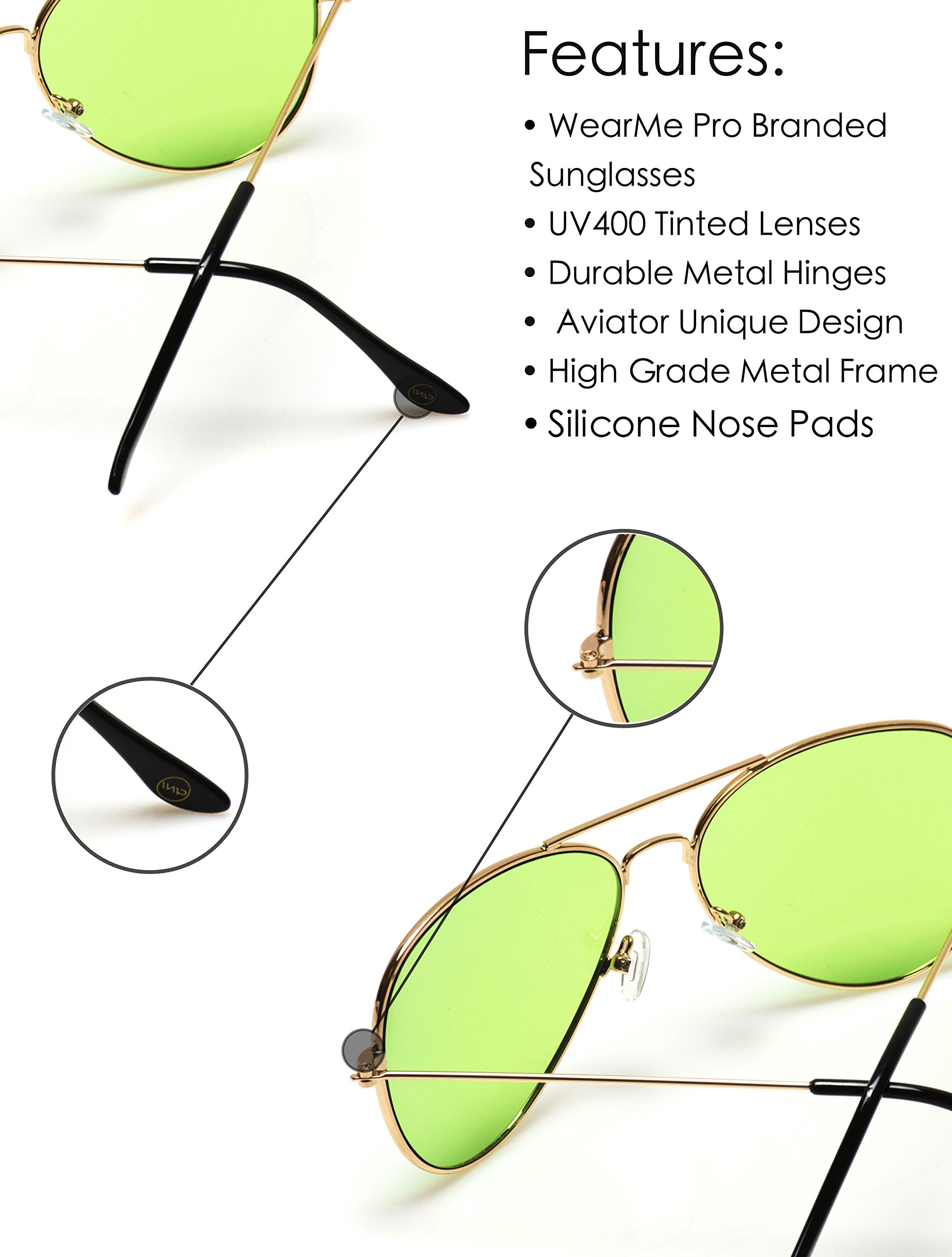 WearMe Pro Classic Aviator Style Metal Frame Sunglasses (Gold Frame/Green Tinted Lens, 59)