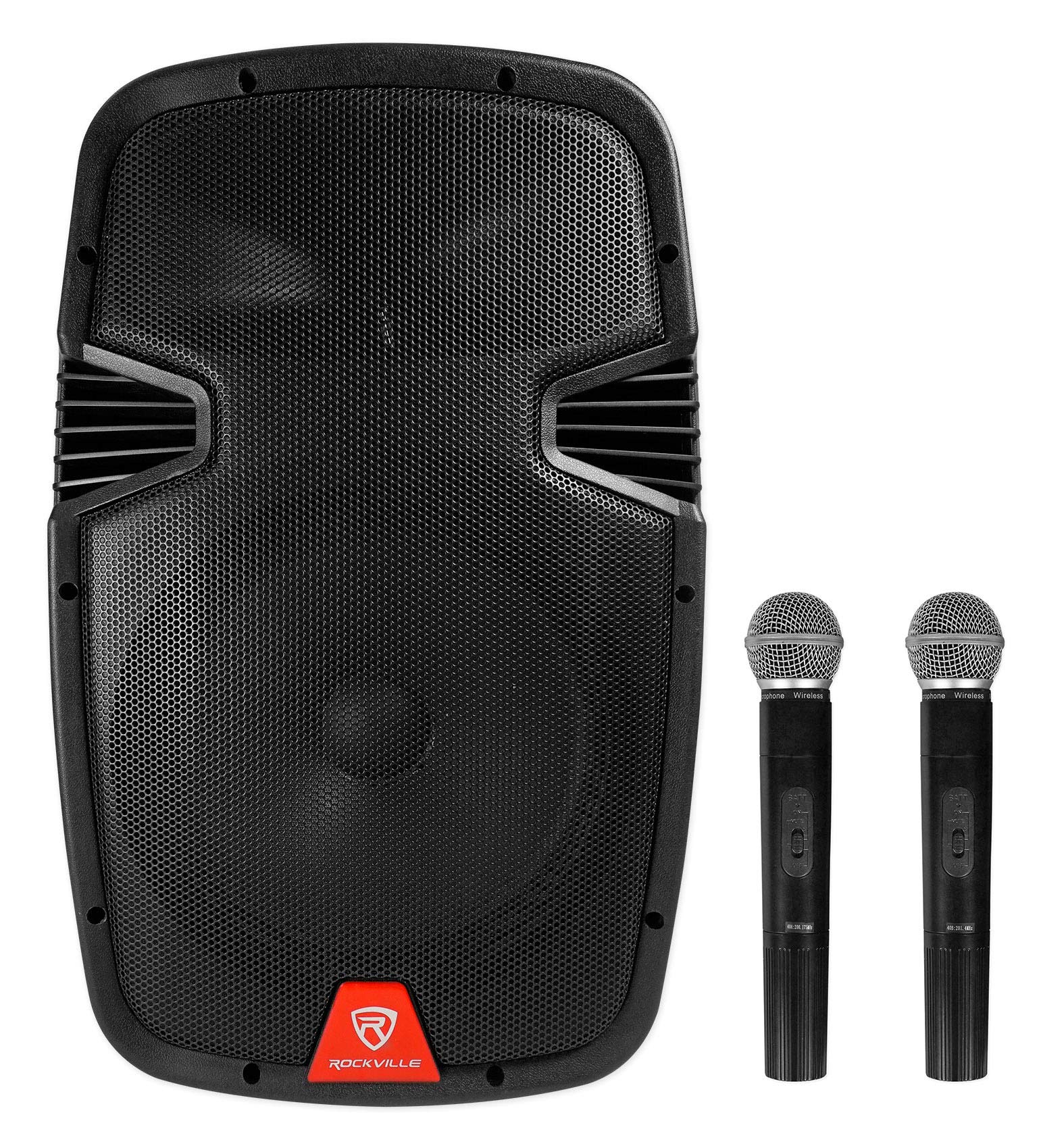 Rockville RAM12BT 12" Rechargeable Powered 600W PA Speaker+2 Mics+Bluetooth+Stand