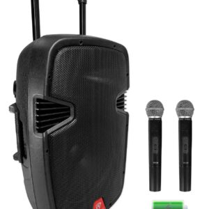 Rockville RAM12BT 12" Rechargeable Powered 600W PA Speaker+2 Mics+Bluetooth+Stand