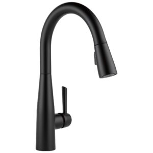 delta faucet essa kitchen faucet with pull down sprayer, kitchen sink faucet matte black, magnetic docking spray head, delta kitchen faucet pull down, matte black 9113-bl-dst