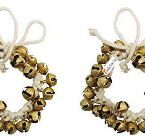 Prisha India Craft Kathak Ghungroo Pair, (25+25) (12 No. Ghungroo) Bells Tied with Cotton Cord Indian Classical Dancers Anklet Musical Instrument