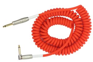 kirlin cable kirlin imk-202pfgl-30/rdf-straight premium coil instrument cable, red translucent pvc jacket-30ft, 1/4" mono plug, straight to right angle, (imk-202pfgl-30/rdf)