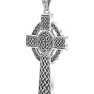 US Jewels New 925 Sterling Silver Irish Celtic Knot Cross Religious Pendant, 43mm