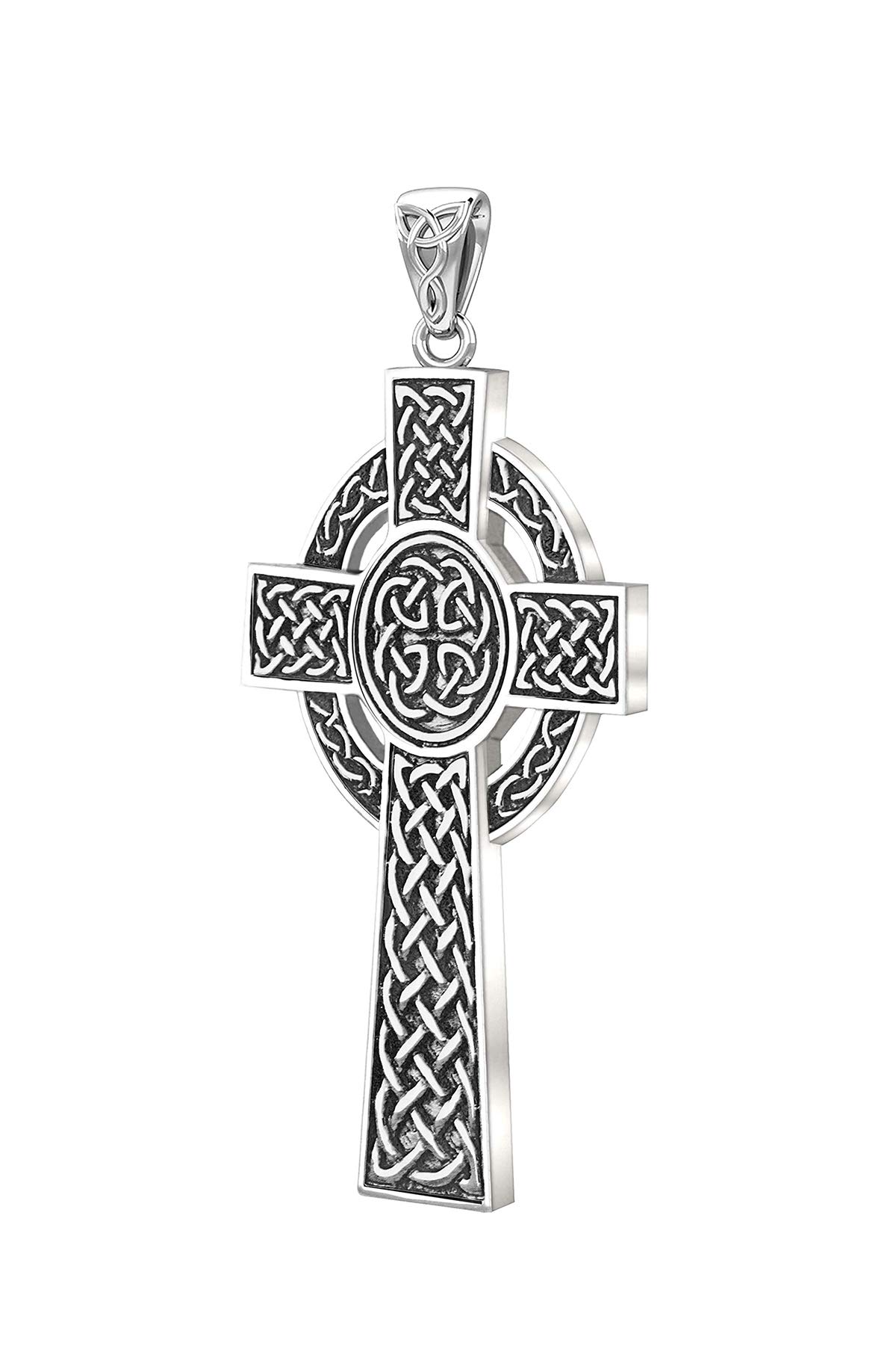 US Jewels New 925 Sterling Silver Irish Celtic Knot Cross Religious Pendant, 43mm