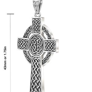 US Jewels New 925 Sterling Silver Irish Celtic Knot Cross Religious Pendant, 43mm