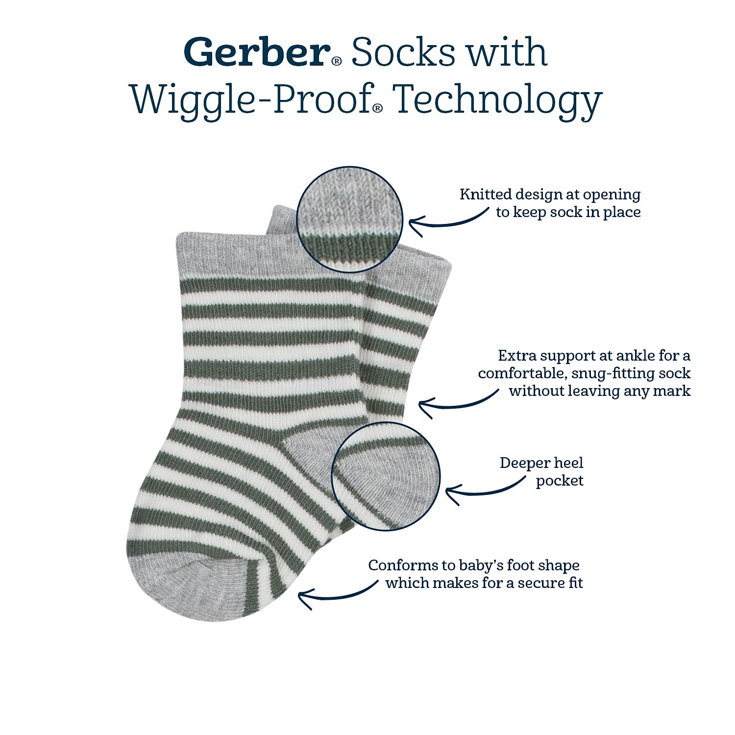 Gerber Baby 6-Pair Sock, white, 18 Months