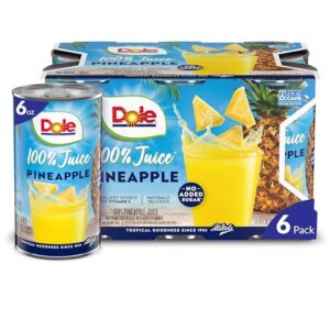 dole 100% pineapple juice, no added sugar, excellent source of vitamin c, 100% fruit juice, 6 fl oz (pack of 6), packaging may vary