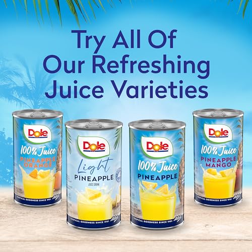 Dole 100% Pineapple Juice, No Added Sugar, Excellent Source of Vitamin C, 100% Fruit Juice, 6 Fl Oz (Pack of 6), Packaging May Vary