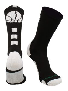 madsportsstuff basketball logo athletic crew socks, medium - black/white