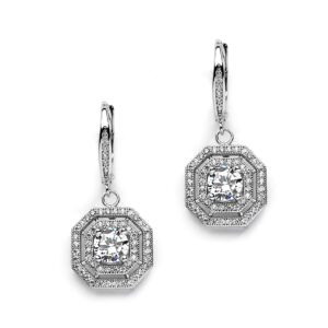 mariell art deco vintage wedding cz dangle bridal earrings with pave octagon drops