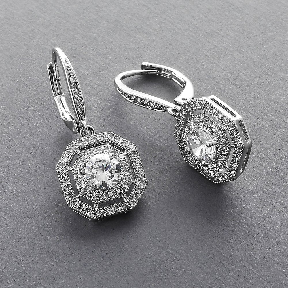 Mariell Art Deco Vintage Wedding CZ Dangle Bridal Earrings with Pave Octagon Drops