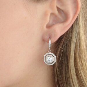 Mariell Art Deco Vintage Wedding CZ Dangle Bridal Earrings with Pave Octagon Drops