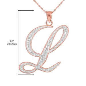 14K Rose Gold Diamond Accented Dangling Cursive Initial L Charm 4/5" Pendant Necklace, 22"