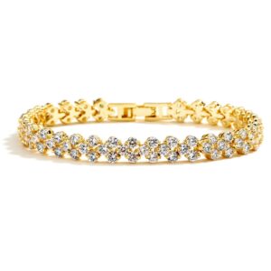 mariell cubic zirconia gold tennis bracelet for brides, wedding, prom or everyday - real 14k gold plated