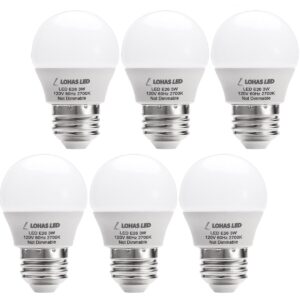 lohas 3w led light bulb, g14 led 25w equivalent light, e26 medium base warm white 2700k led tiny bulb, 120v small night light bulbs for bedroom ceiling fan table lamp lighting, not-dim 6 pack