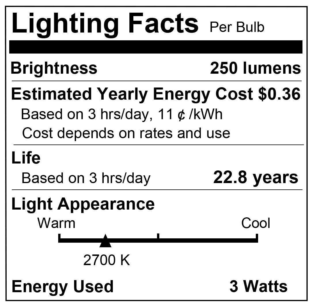 LOHAS 3W LED Light Bulb, G14 LED 25W Equivalent Light, E26 Medium Base Warm White 2700K LED Tiny Bulb, 120V Small Night Light Bulbs for Bedroom Ceiling Fan Table Lamp Lighting, Not-Dim 6 Pack