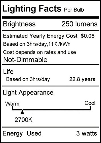 LOHAS 3W LED Light Bulb, G14 LED 25W Equivalent Light, E26 Medium Base Warm White 2700K LED Tiny Bulb, 120V Small Night Light Bulbs for Bedroom Ceiling Fan Table Lamp Lighting, Not-Dim 6 Pack