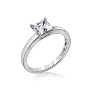 amazon essentials platinum plated sterling silver solitaire engagement ring set with princess cut infinite elements cubic zirconia (1 cttw), size 9, (previously amazon collection)