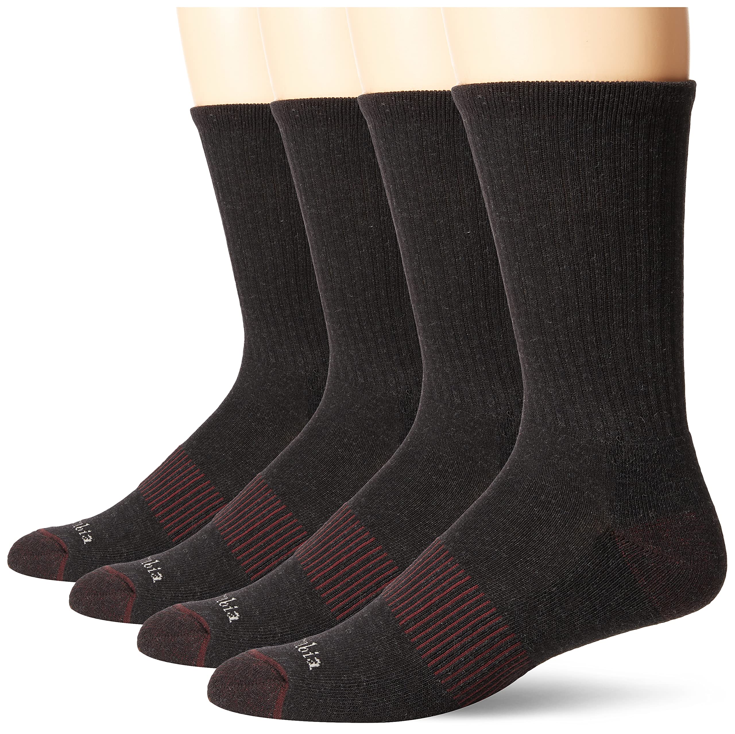 Columbia Men's 4 Pack Everyday Crew Socks, Black Heather, Shoe Size 6-12