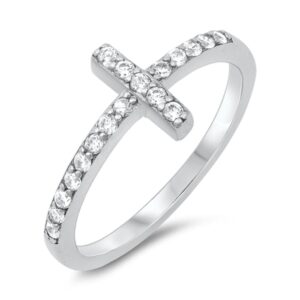 sideways cross white cz fashion ring sterling silver christian band size 11