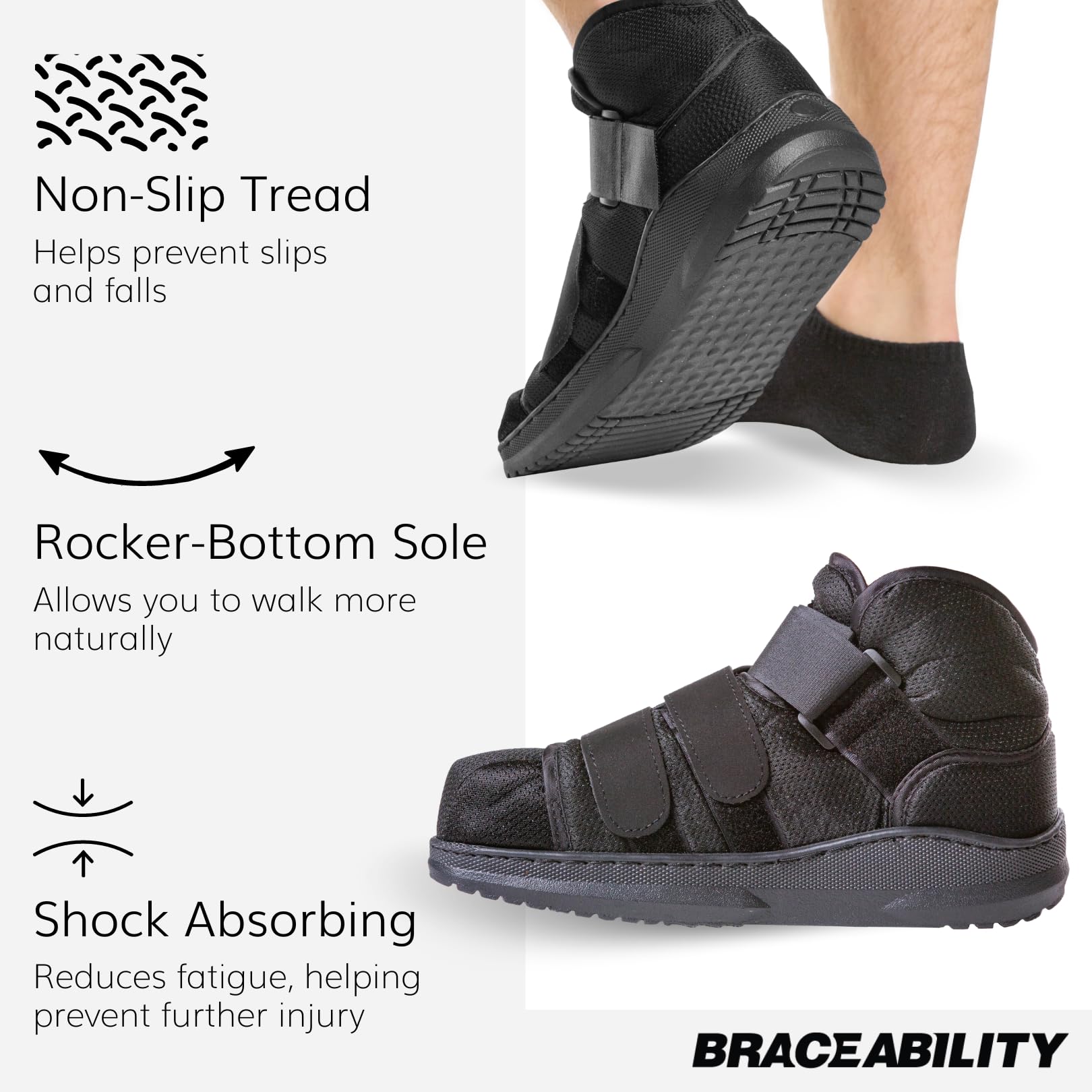 BraceAbility Closed Toe Medical Walking Shoe - Lightweight Broken Toe Cast Boot, Fractured Foot Brace for Metatarsal Stress Fracture, Post-op Bunion, Hammertoe Recovery - For Men or Women (L)