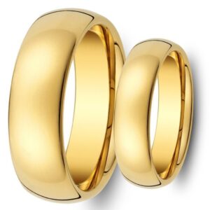 ring for men and ring for women his & her's 8mm/6mm tungsten carbide shiny gold classic wedding band ring set