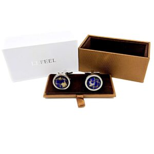 LBFEEL Really Spins Rhodium Plated Blue Globe Earth Cufflinks for Men with a Gift Box