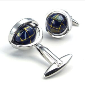 LBFEEL Really Spins Rhodium Plated Blue Globe Earth Cufflinks for Men with a Gift Box