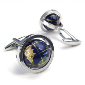 LBFEEL Really Spins Rhodium Plated Blue Globe Earth Cufflinks for Men with a Gift Box