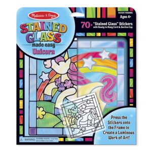 melissa & doug stained glass made easy craft kit - unicorn - kids sticker stained glass craft kit; unicorn crafts for kids ages 5+