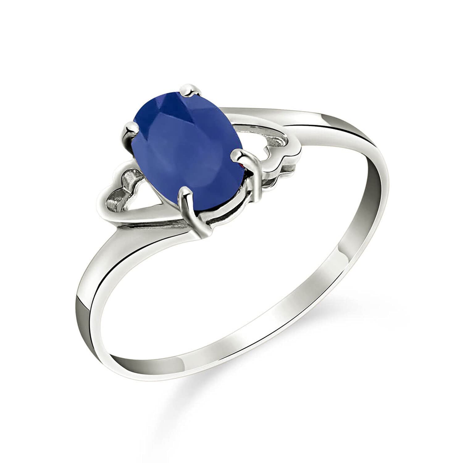 Galaxy Gold GG 14k Solid White Gold Ring with Natural Oval-shaped Natural Sapphire - Size 6