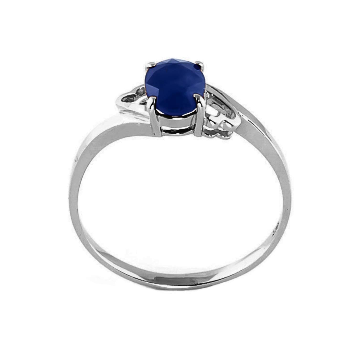 Galaxy Gold GG 14k Solid White Gold Ring with Natural Oval-shaped Natural Sapphire - Size 6