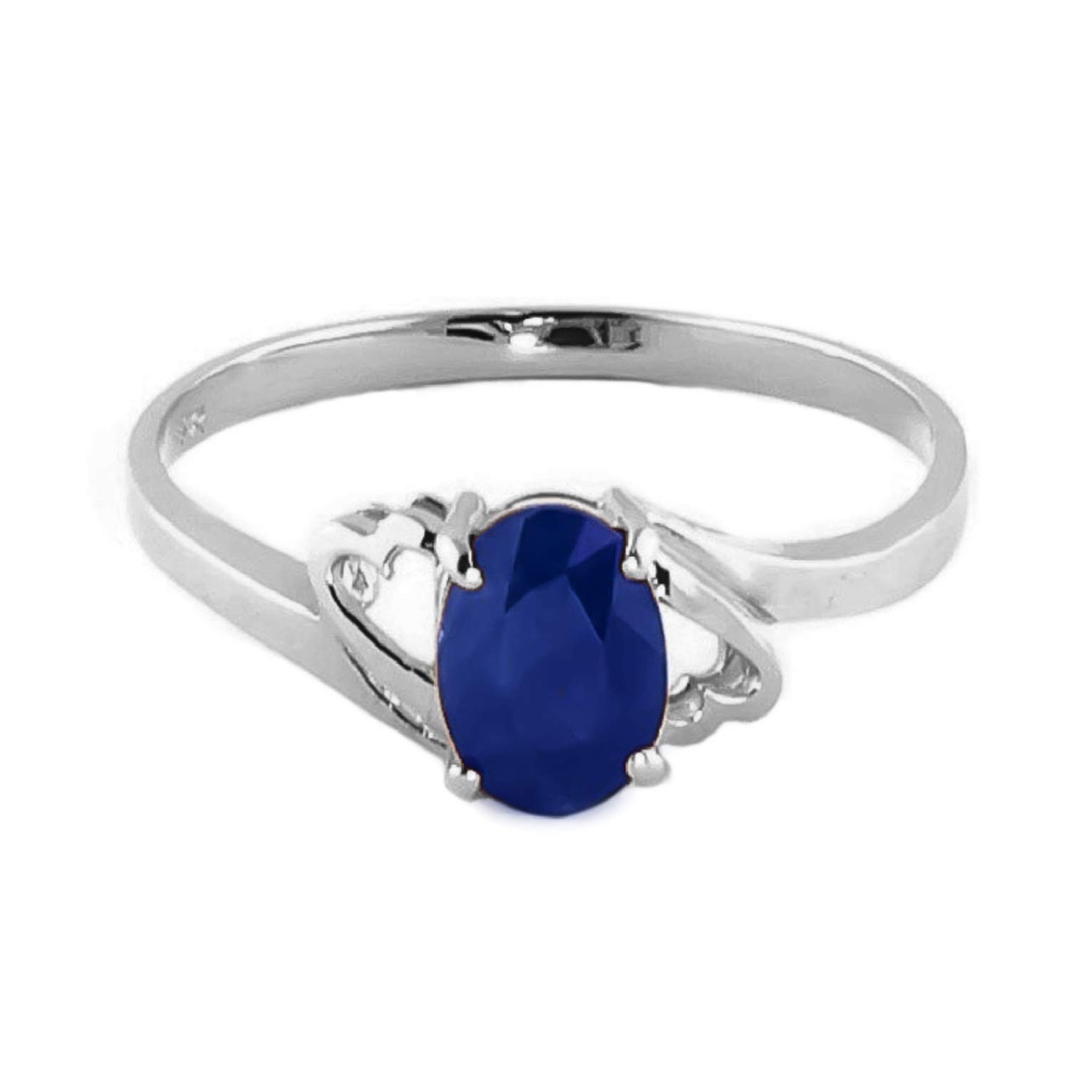 Galaxy Gold GG 14k Solid White Gold Ring with Natural Oval-shaped Natural Sapphire - Size 6