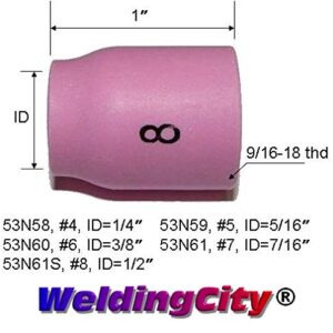 WeldingCity 5-pk Gas Lens Ceramic Cup Alumina 53N61S (#8, 1/2") for TIG Welding Torch 9, 20 and 25 Series from Weldcraft Lincoln Miller ESAB CK