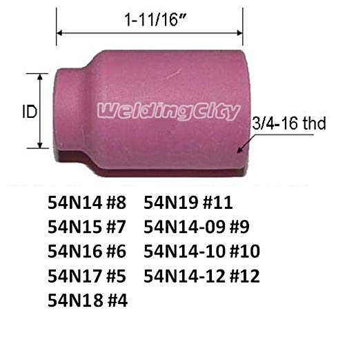 WeldingCity 10-pk Gas Lens Ceramic Cup Alumina 54N15 (#7, 7/16") for TIG Welding Torch 17, 18 and 26 Series from Weldcraft Lincoln Miller ESAB CK