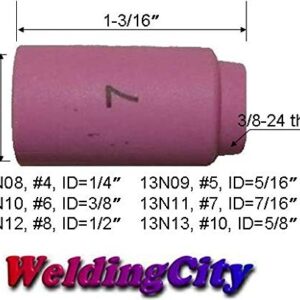 WeldingCity 10-pk Ceramic Cup 13N11 (#7, 7/16") for TIG Welding Torch 9, 20 and 25 Series in Lincoln Miller ESAB Weldcraft CK Everlast