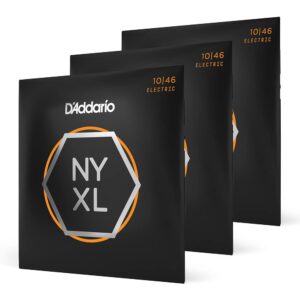 d'addario guitar strings - nyxl electric guitar strings - nyxl1046-3p - unrivaled strength, tuning stability, enhanced mid-range - for 6 string guitars - made in the usa - 10-46 regular light, 3-pack