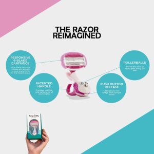 Aveline Women's Razor with 6-Blade Lubricated Cartridge - Multi-Grip Handle for Sensitive Skin with Lubricating Stip Pink