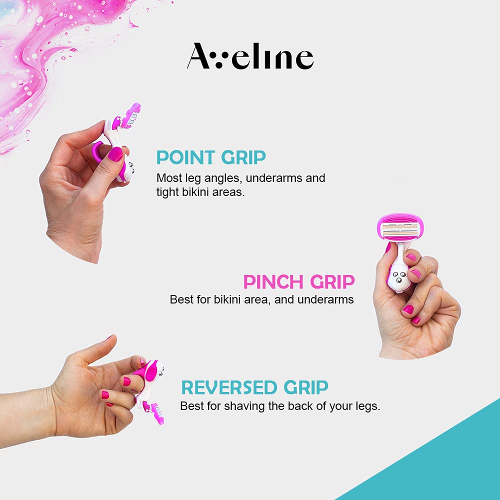 Aveline Women's Razor with 6-Blade Lubricated Cartridge - Multi-Grip Handle for Sensitive Skin with Lubricating Stip Pink