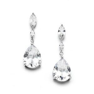 mariell cubic zirconia crystal teardrop dramatic size dangle bridal earring with platinum plating for wedding, bridesmaid, prom jewelry gift